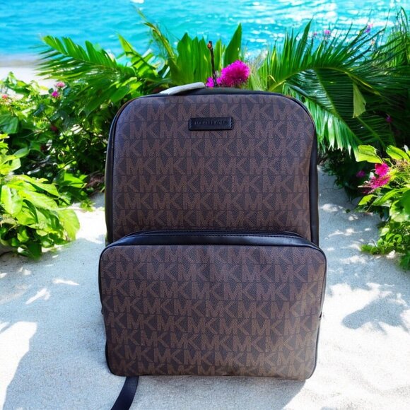 Michael Kors | Bags | Michael Kors New Black Tan Monogram Everett ...